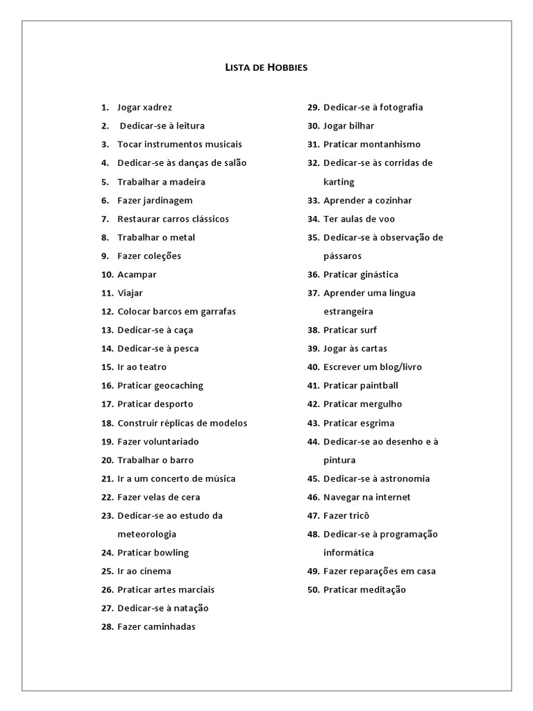 Lista de Hobbies