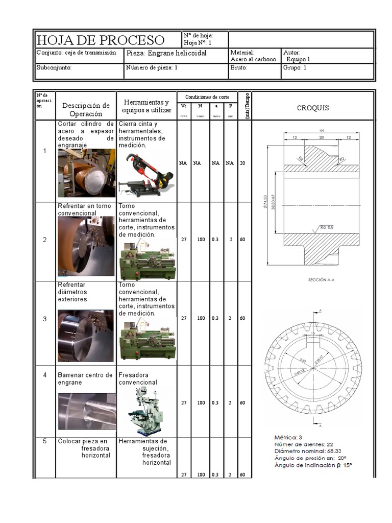 Hoja de Proceso 1 | PDF | Engranaje | Bienes manufacturados