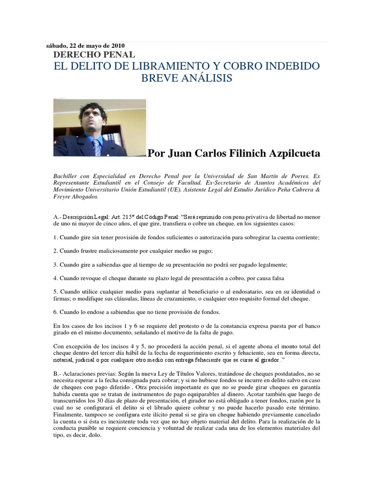Cobro Indebido | PDF | Cheque | Derecho penal