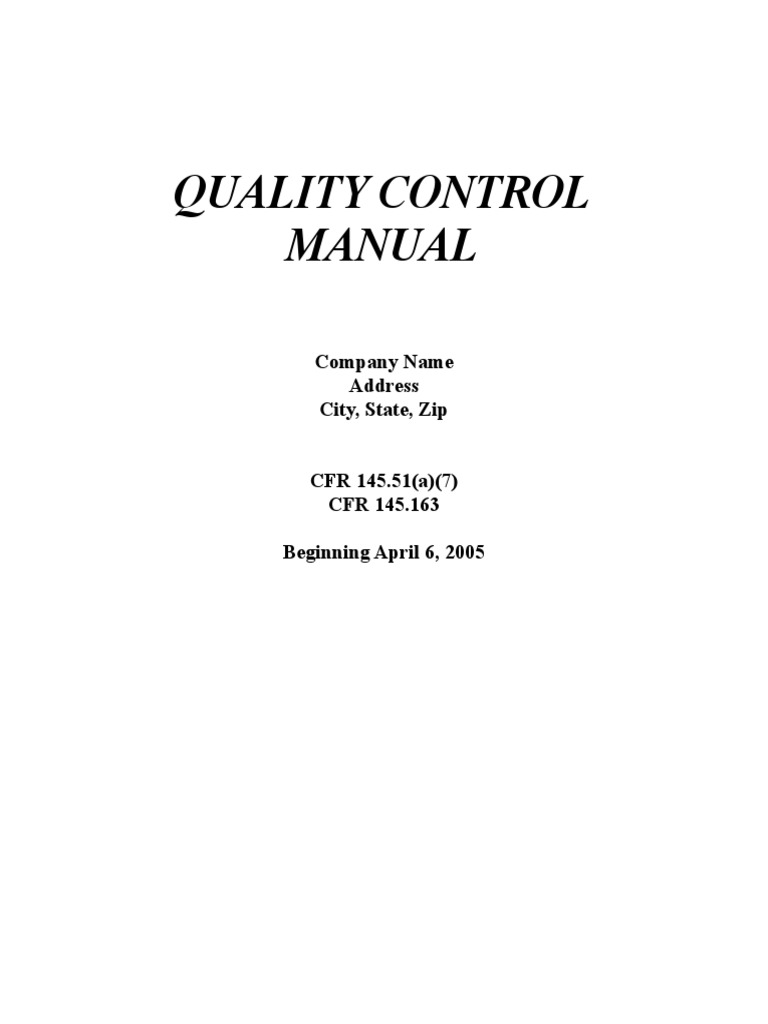 Quality Control Manual: Company Name Address City, State, Zip | PDF ...