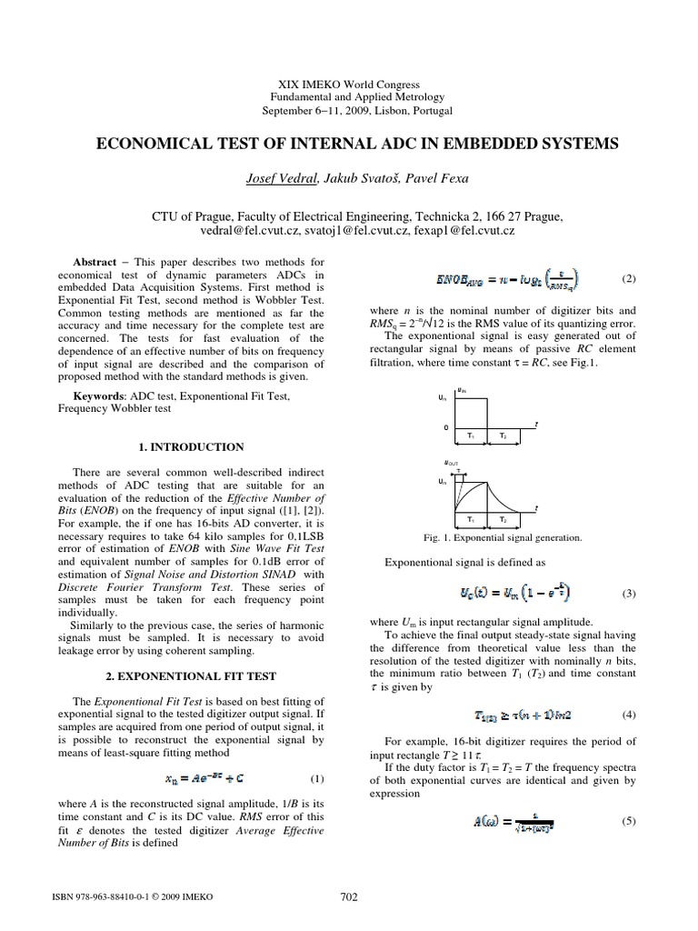 Economical Test of Internal Adc in Embedded Systems: Josef Vedral ...