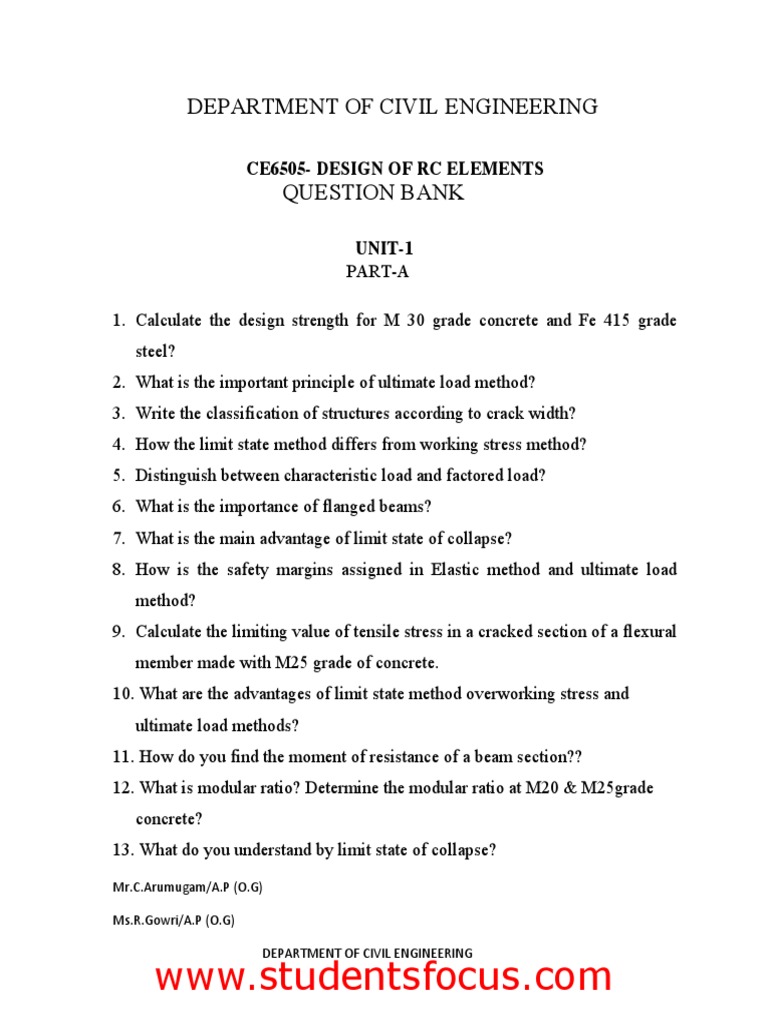Important RCC Questions-Short and Long | PDF | Beam (Structure) | Column