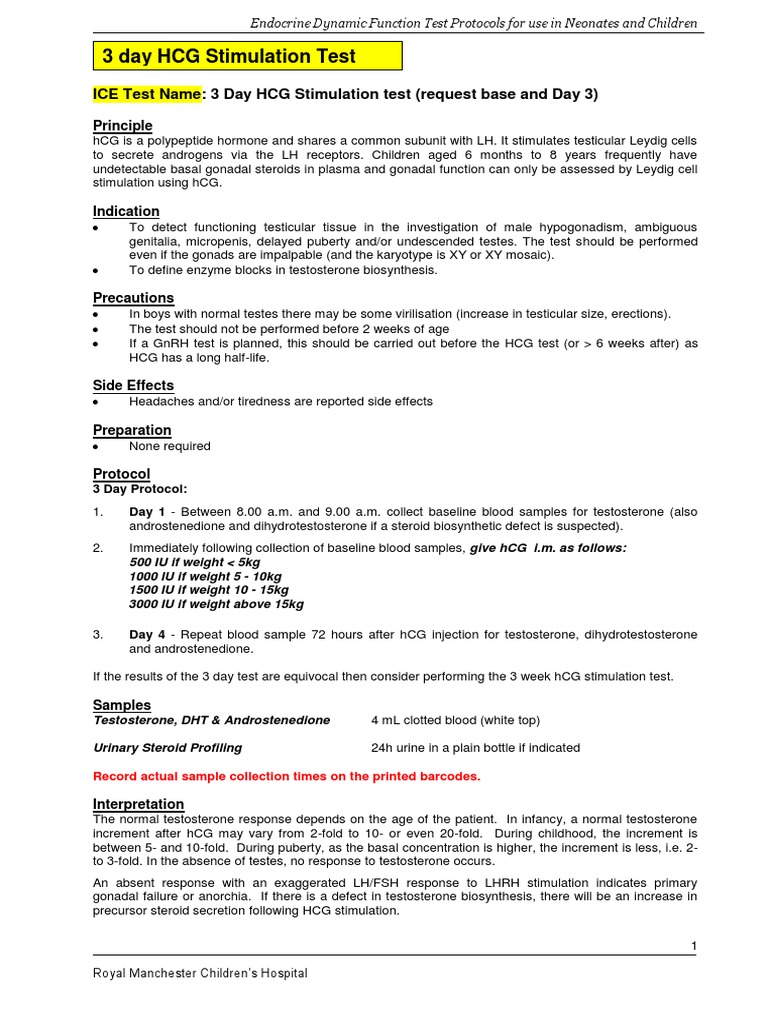HCG Stimulation Test Protocol for Children | PDF | Human Chorionic ...