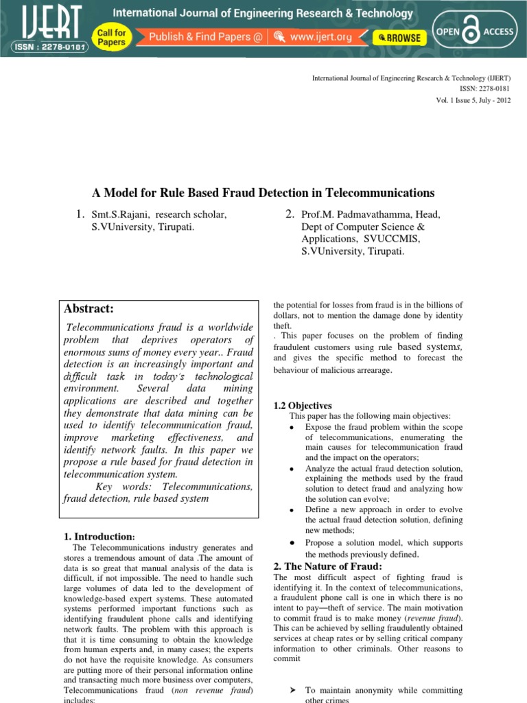 A Model For Rule Based Fraud Detection in Telecommunication | PDF ...