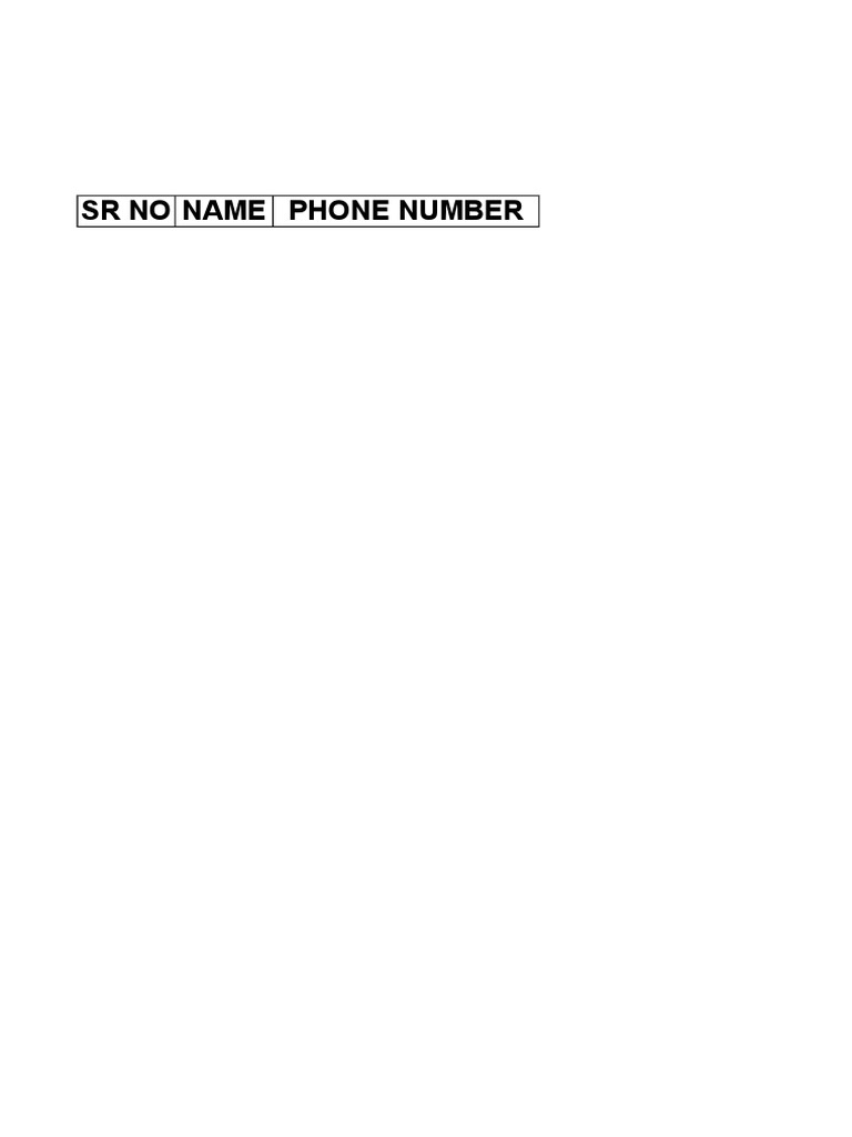 SR No Name Phone Number | PDF