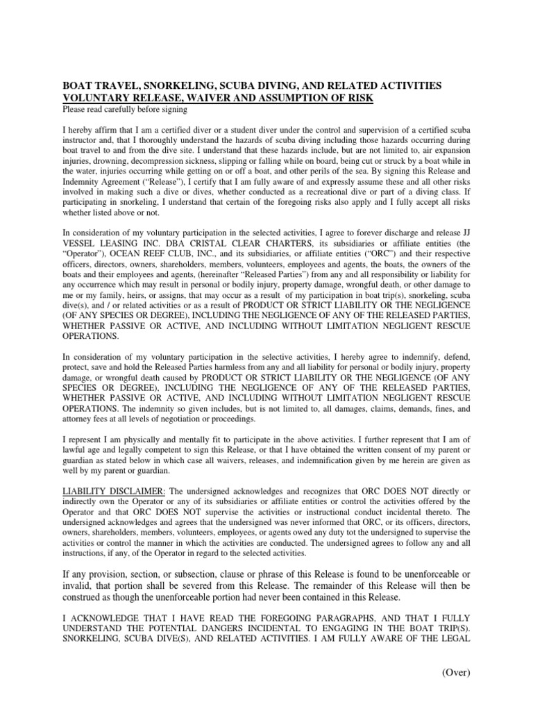 Waiver | PDF | Scuba Diving | Indemnity