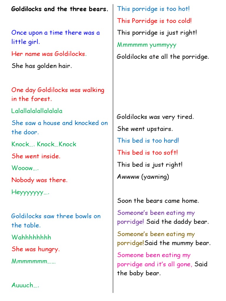Goldilocks and The Three Bears | PDF | Goldilocks And The Three Bears ...