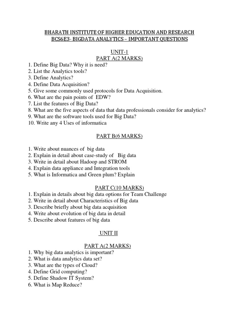 Bda Important Questions | Download Free PDF | Big Data | Machine Learning