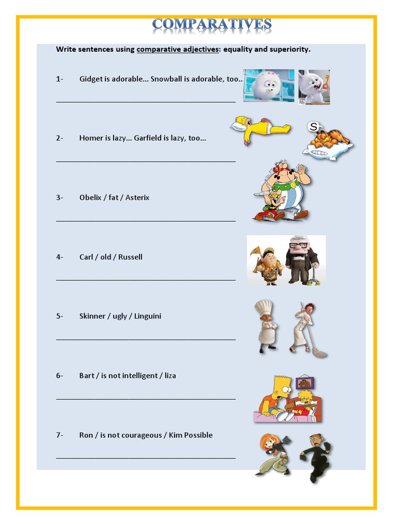 Write Sentences Using Comparative Adjectives: Equality and Superiority ...