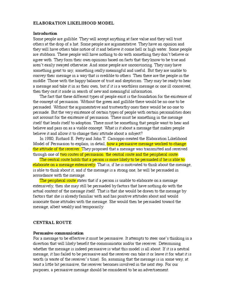 The Elaboration Likelihood Model: A Framework for Understanding Persuasive Communication Through ...