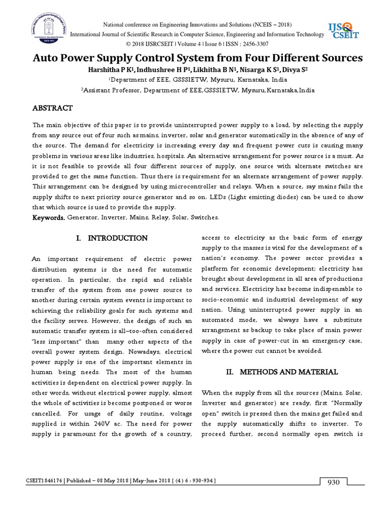 Auto Power Supply Control System From Four Different Sources | PDF ...