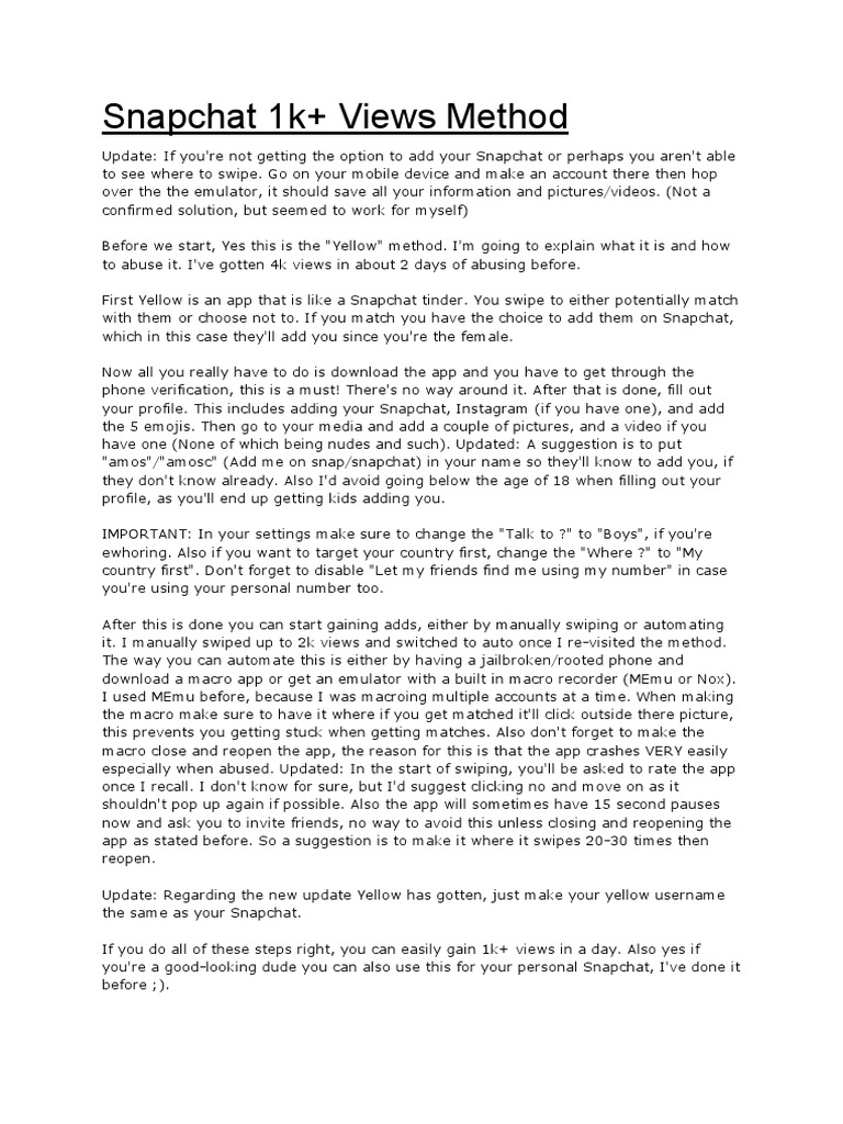 Snapchat 1k+ Views Method | PDF | Snapchat | Tinder (App)