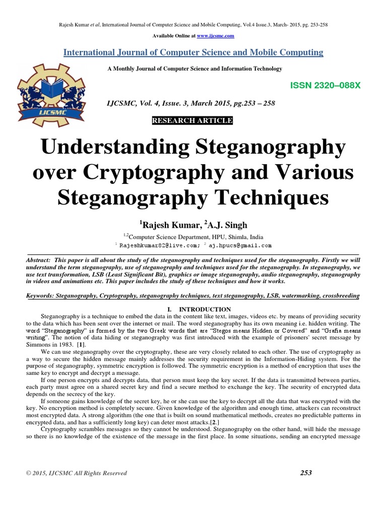Understanding Steganography Over Cryptography and Various Steganography Techniques | PDF ...