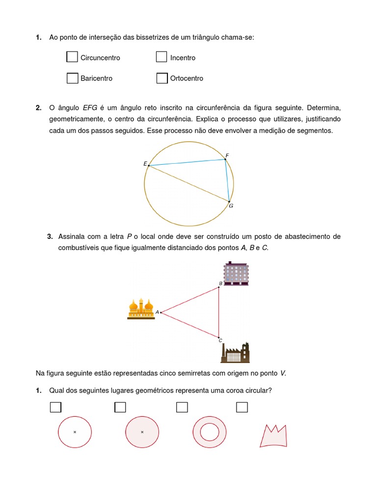 Ficha Lugares Geometricos | PDF | Geometria do Plano Euclidiano | Triângulo
