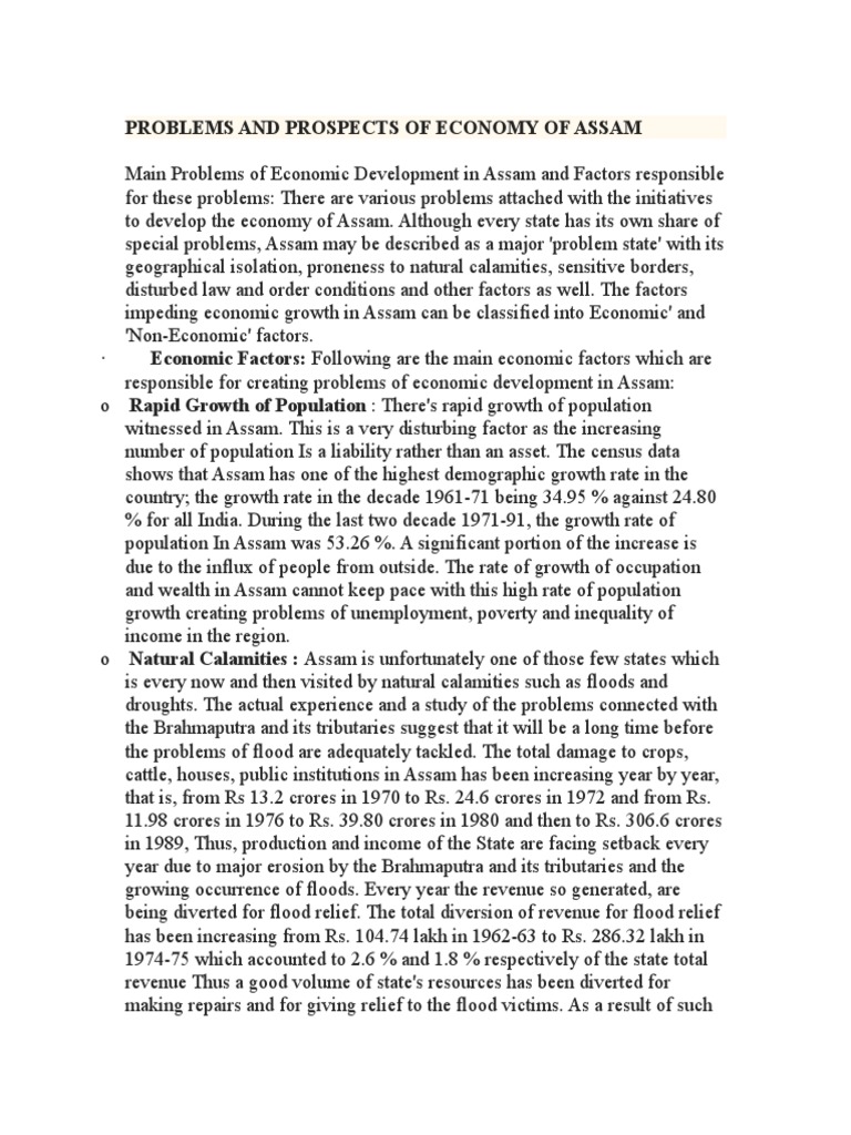 Problem and Prospects of Economy of Assam | PDF | Economic Development ...