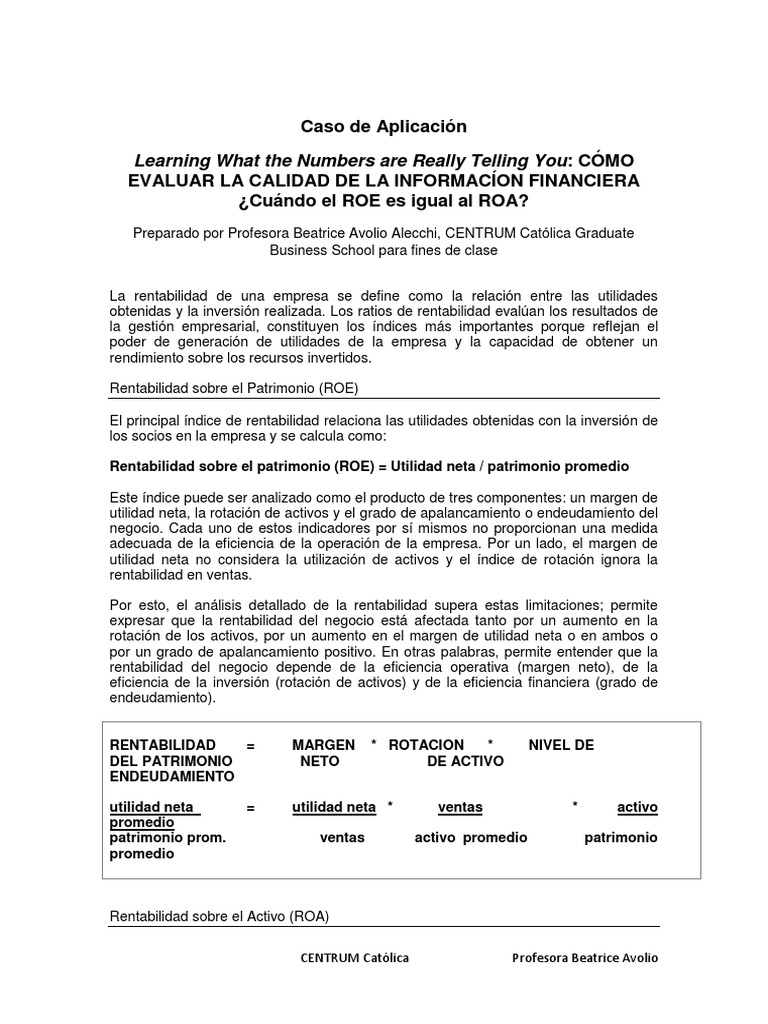 Comparativa entre ROA y ROE | PDF | Rentabilidad sobre recursos propios ...