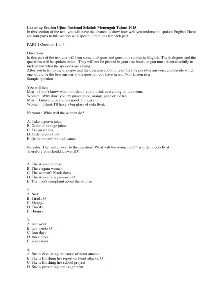 Test Book Listening Un 15,14,13 | PDF | Question | English Language