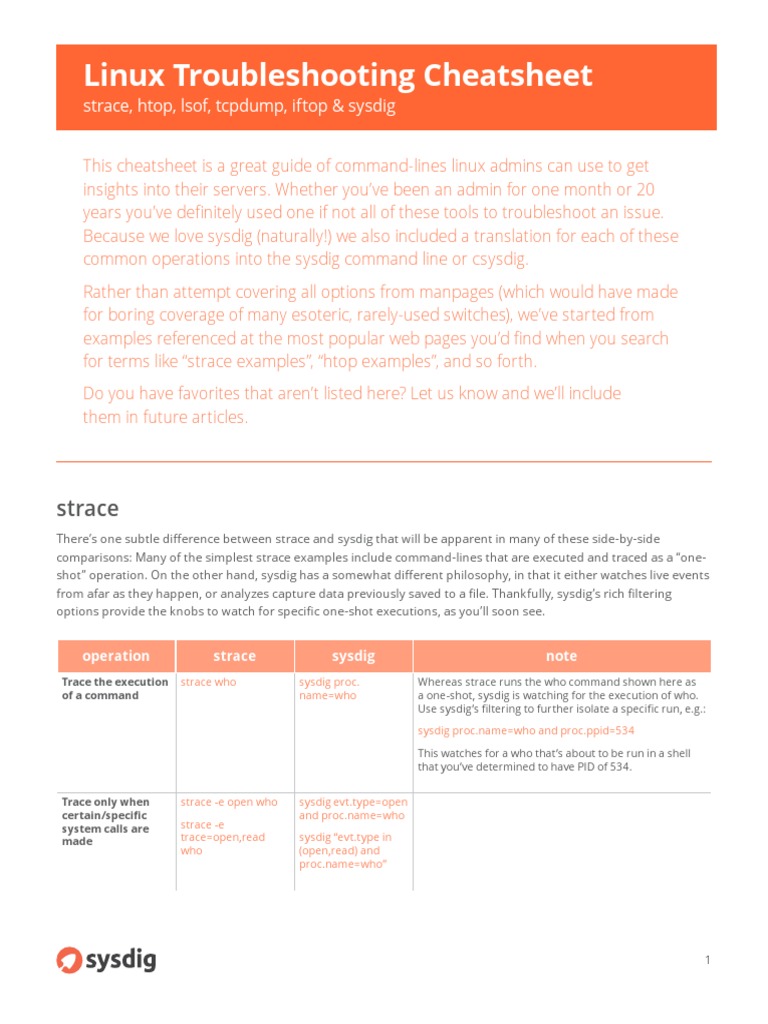 Linux Troubleshooting Cheatsheet: Strace | PDF | Network Packet | Transmission Control Protocol
