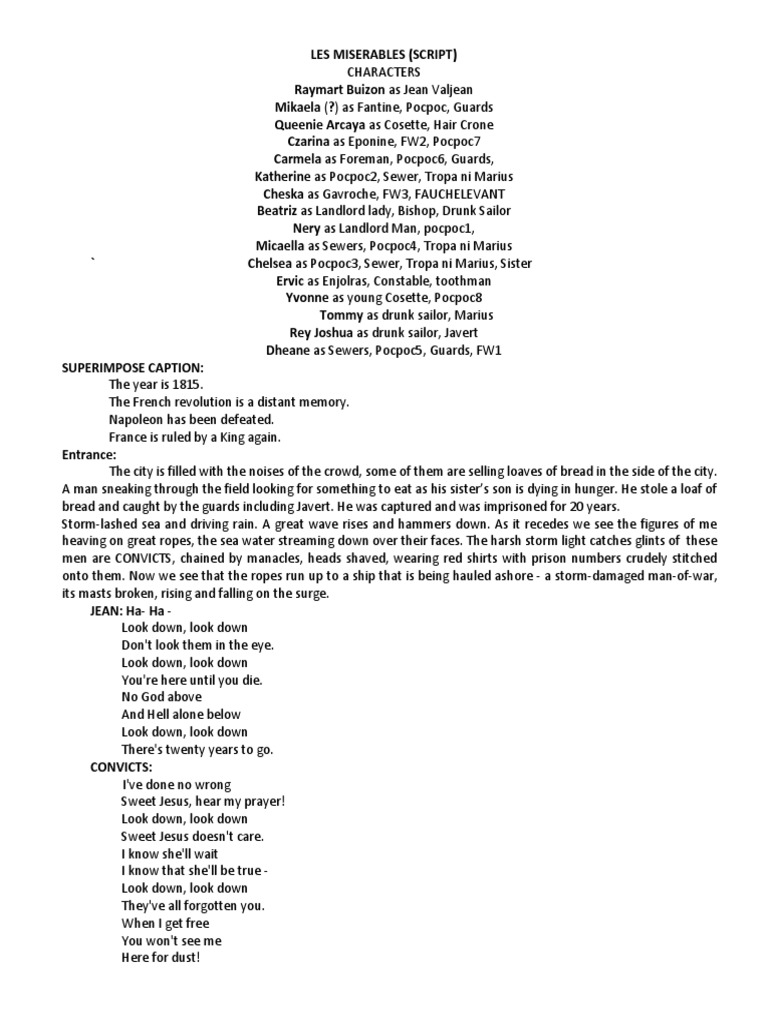 Les Miserables Script | PDF | Cosette | Marius Pontmercy