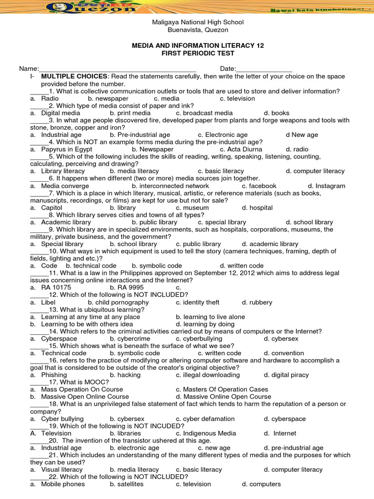 Media and Information Literacy 12 First Periodic Test | PDF | Copyright ...