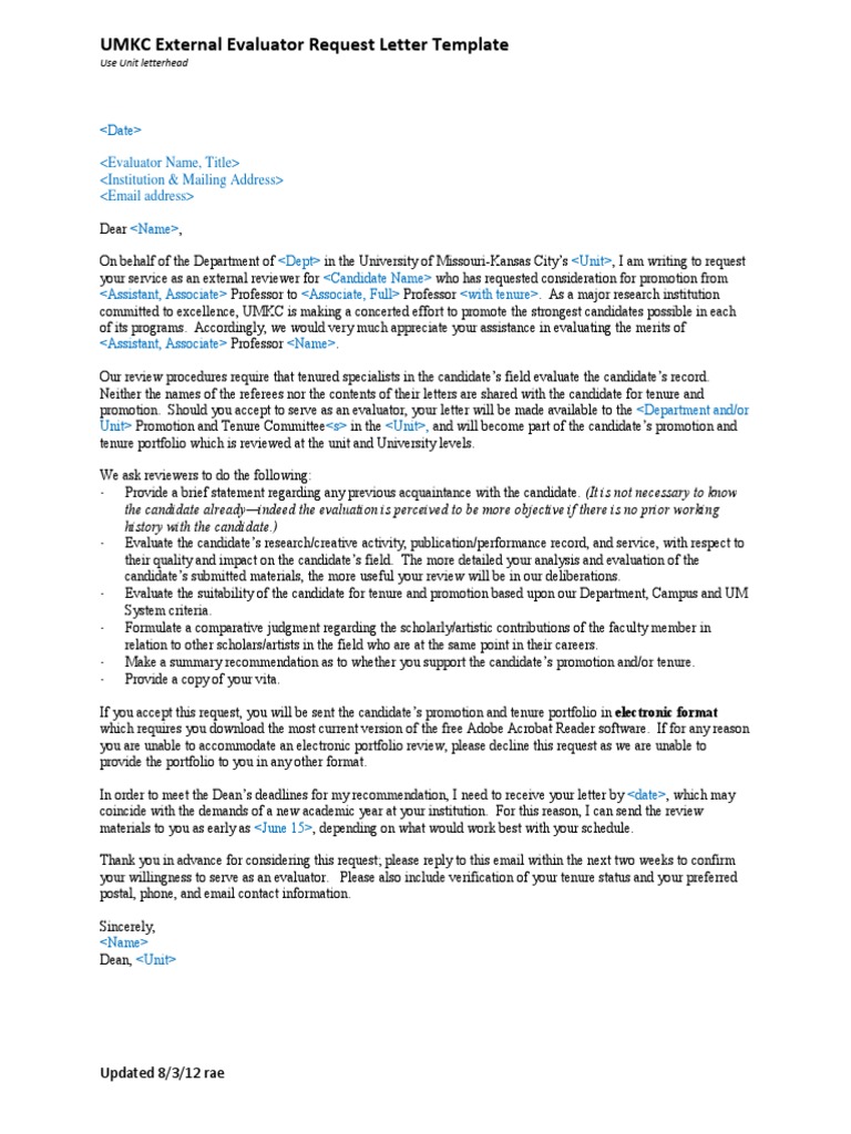 External Evaluator Request for Tenure | PDF | Evaluation | Business