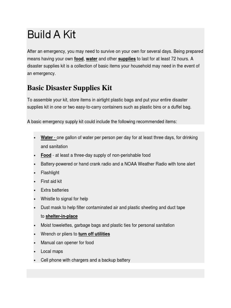 Preparing for Emergencies: A Guide to Assembling Disaster Supply Kits ...