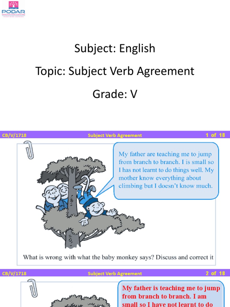 Subject: English Grade: V Topic: Subject Verb Agreement | PDF | Subject ...