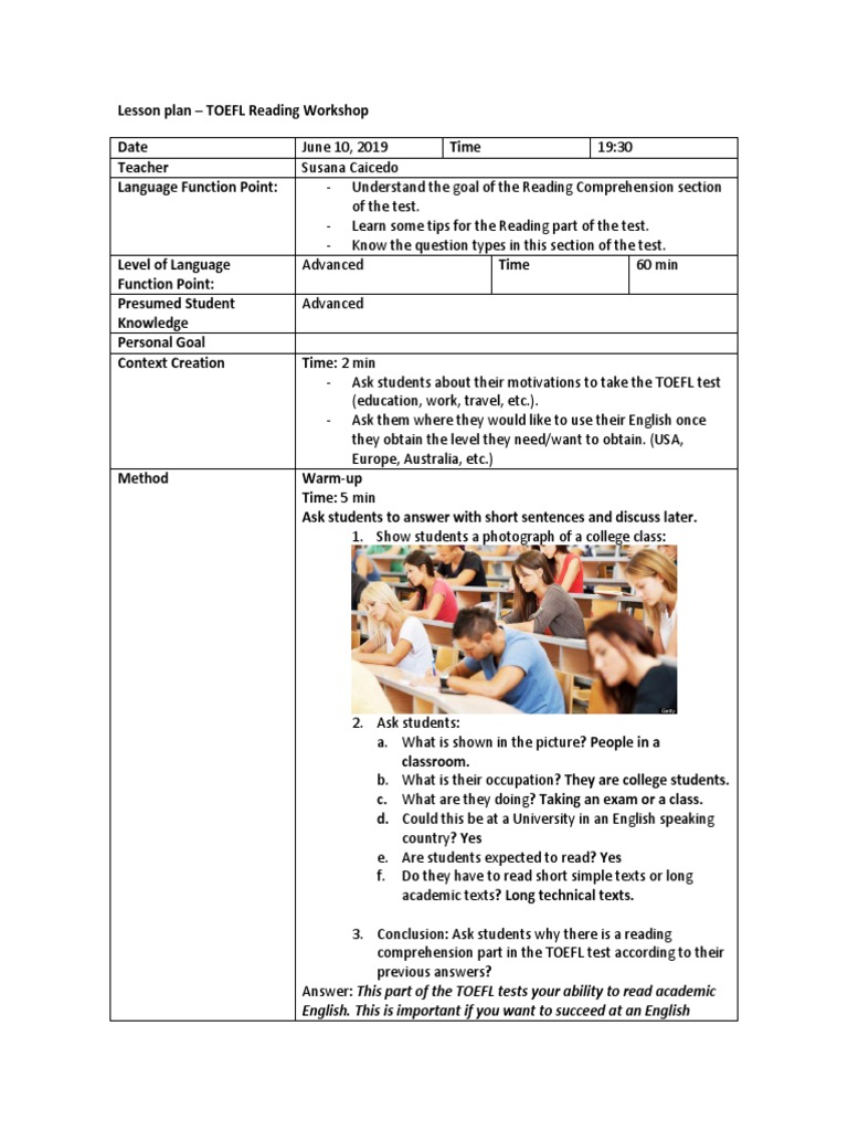 Lesson Plan TOEFL | PDF | Memory | Question
