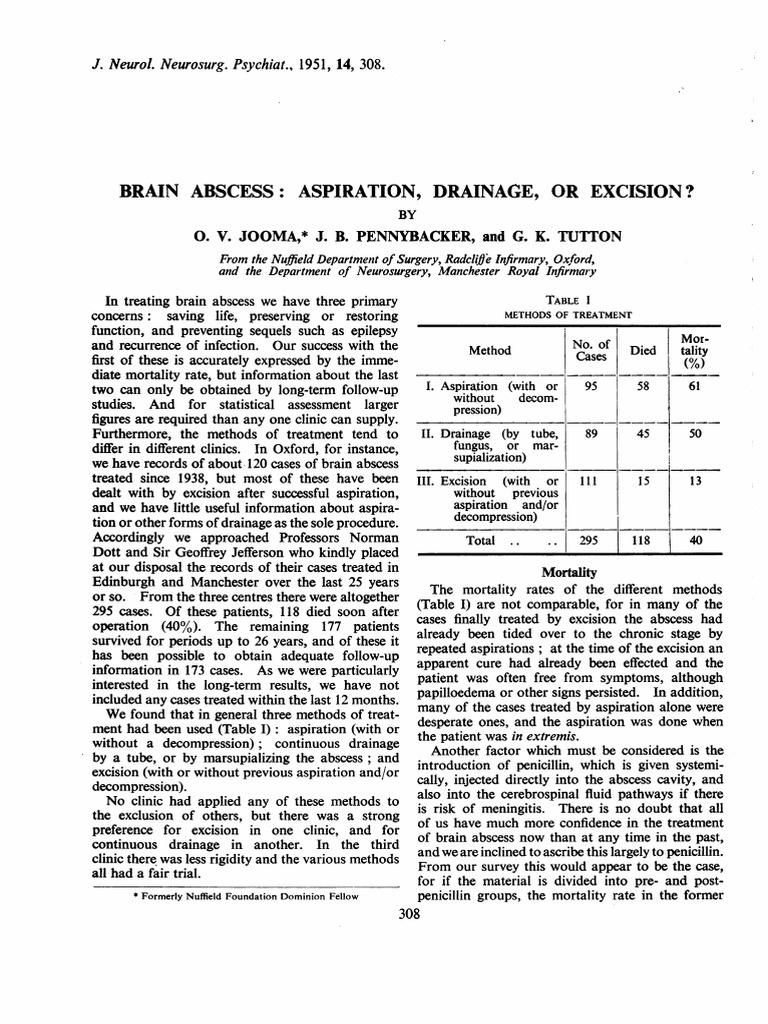 Brain Abscess: Aspiration, Drainage, or Excision?: Neurol | PDF ...
