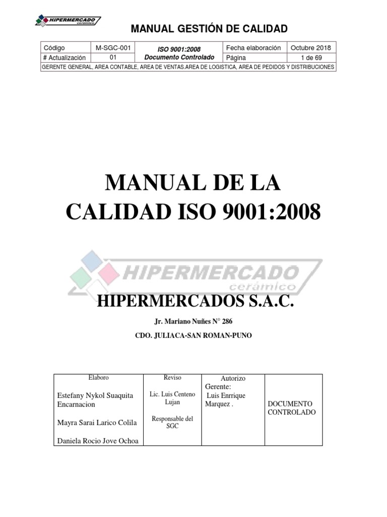 Manual de La Calidad Iso 9001 Octavo A | PDF | Gestión de la calidad | Calidad (comercial)