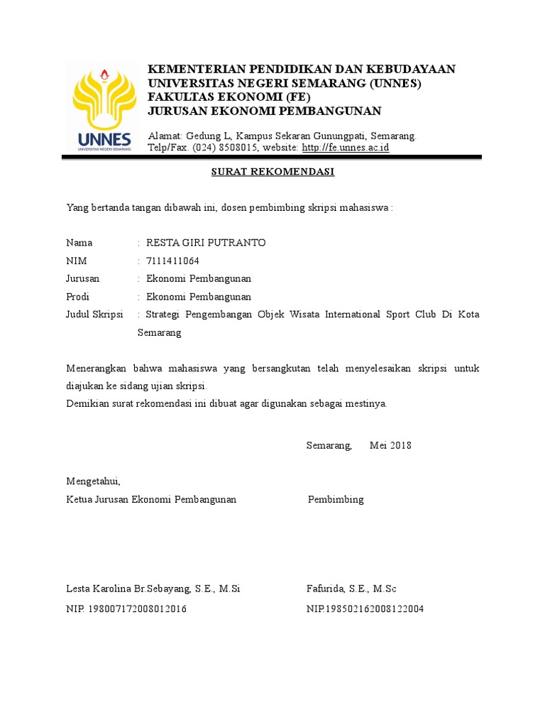 Form Surat Rekomendasi | PDF