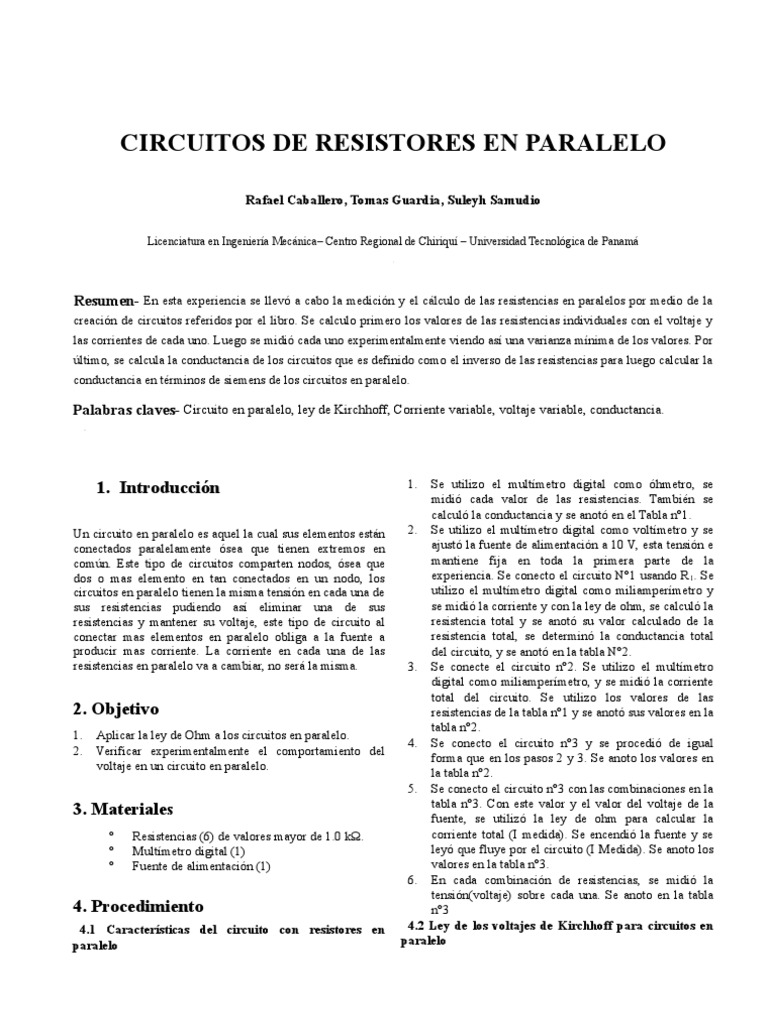 Circuito de Resistores en Paralelo - UTP | PDF | Resistencia Eléctrica ...