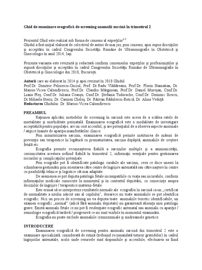 Ghid de Screening Ecografic Trim 2 | PDF