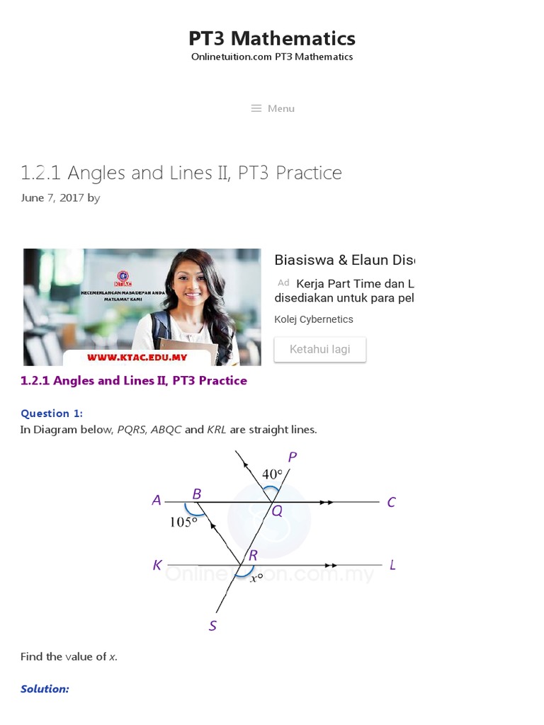 1.2.1 Angles and Lines II, PT3 Practice - PT3 Mathematics | PDF | Elementary Mathematics ...