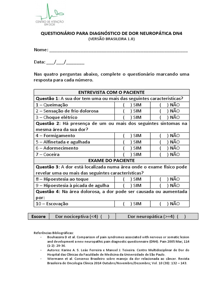 Questionário DN4 para Dor Neuropática | PDF