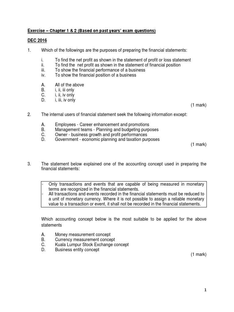 Exercise - Chapter 1&2 | PDF | Financial Statement | Money