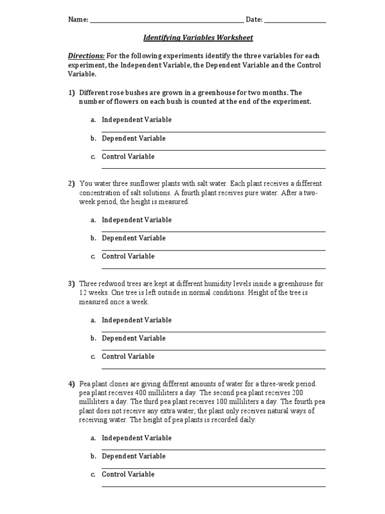 1l Identifying Variables Worksheet PDF | PDF | Plants | Horticulture ...