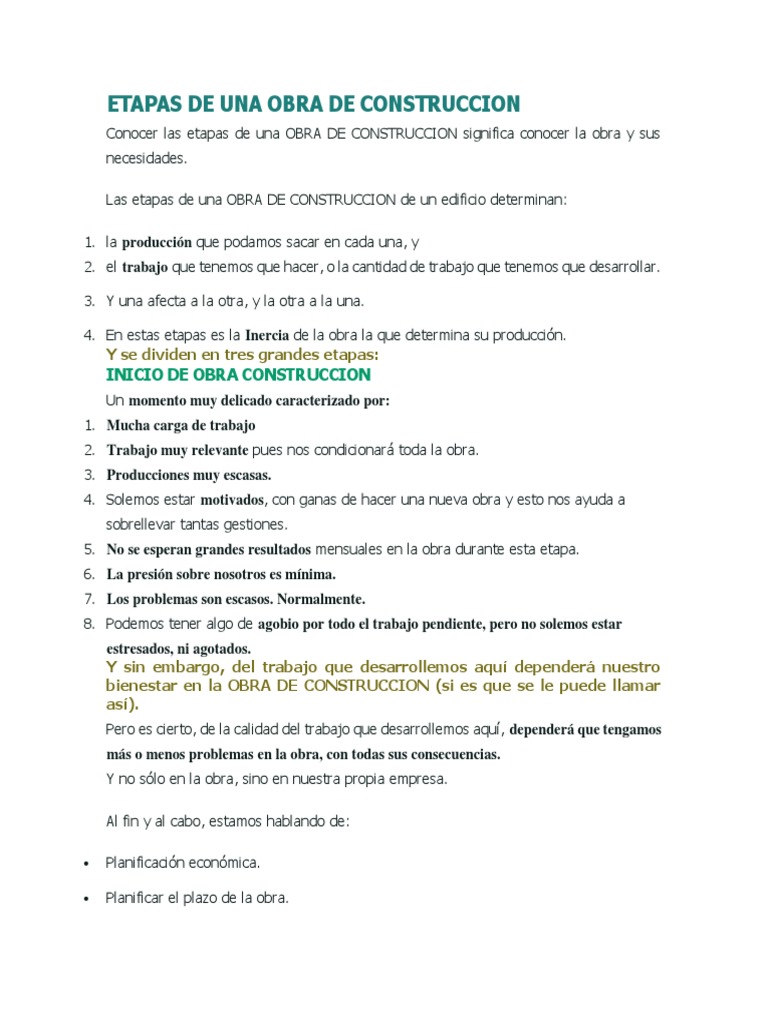 ETAPAS DE UNA OBRA DE CONSTRUCCION.docx | Bienestar | Ciencia y Tecnología
