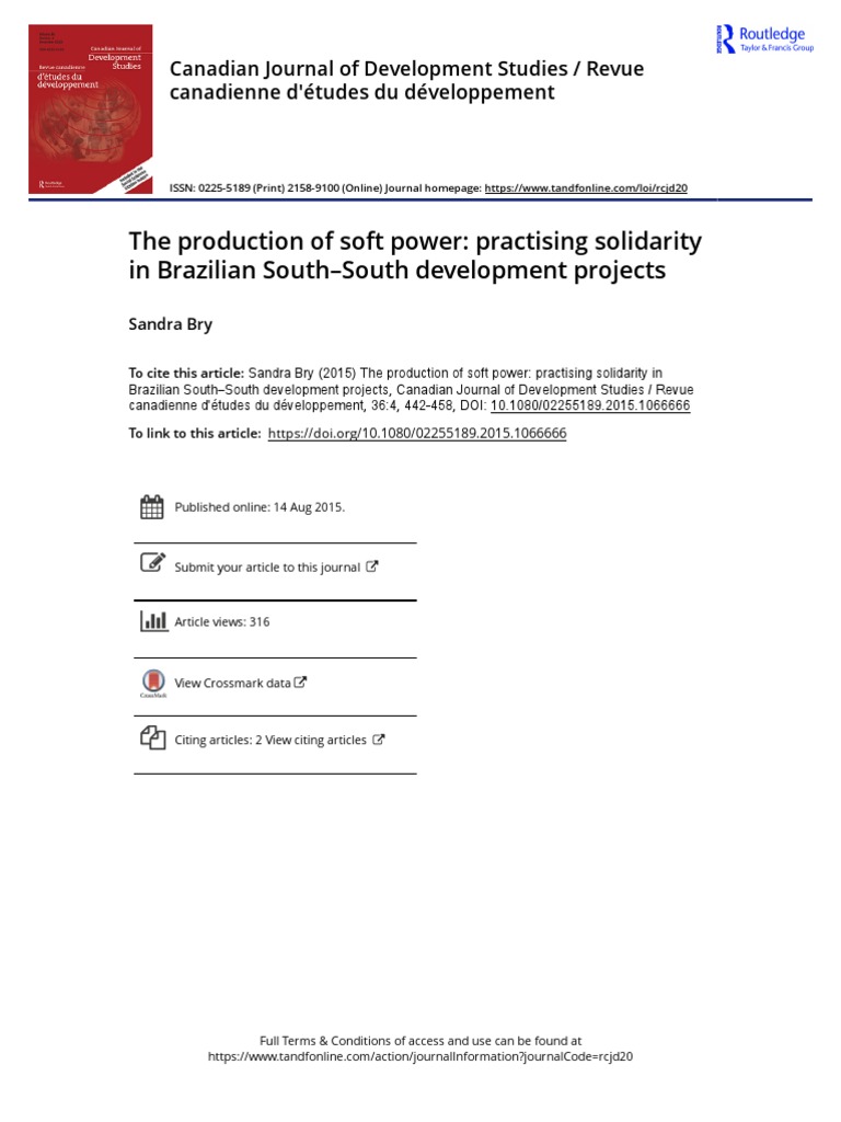 The Production of Soft Power Practising Solidarity in Brazilian South ...