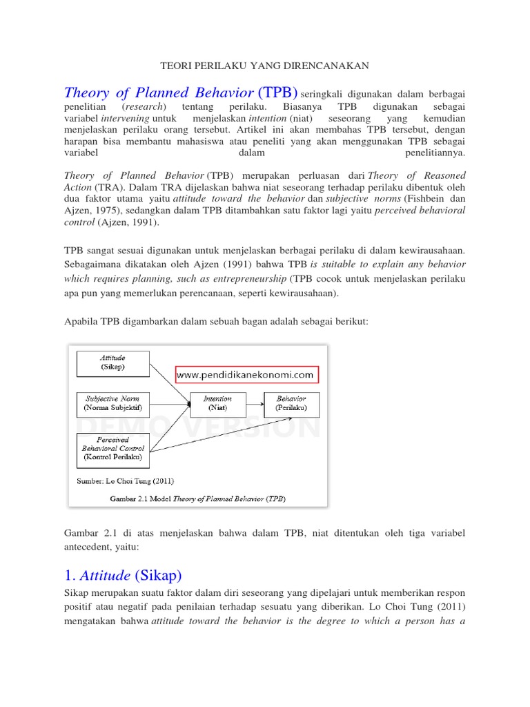 Teori Perilaku Yang Direncanakan Theory of Planned Behavior | PDF