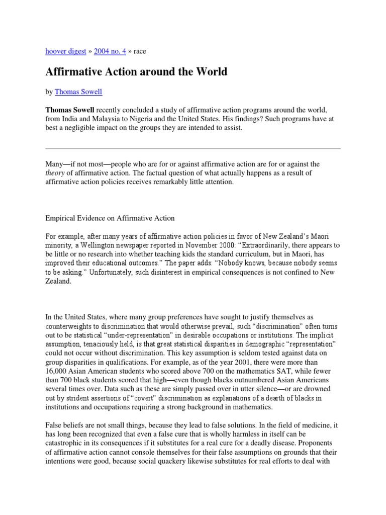 Affirmative Action Around The World: Hoover Digest 2004 No. 4 | PDF ...