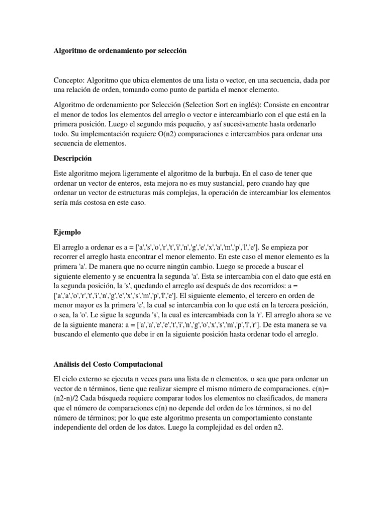 Algoritmo De Ordenamiento Por Selección Pdf Estructura De Datos De Matriz Algoritmos