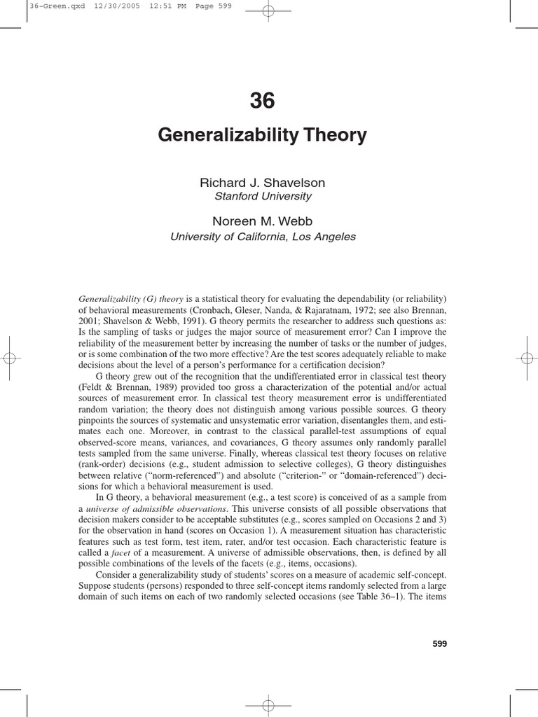 (Shavelson & Webb, 2005) - Generalizability Theory | PDF | Variance ...