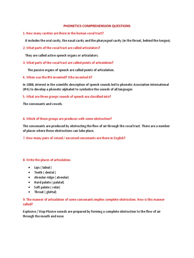 Phonetics Comprehension Questions Guide | PDF