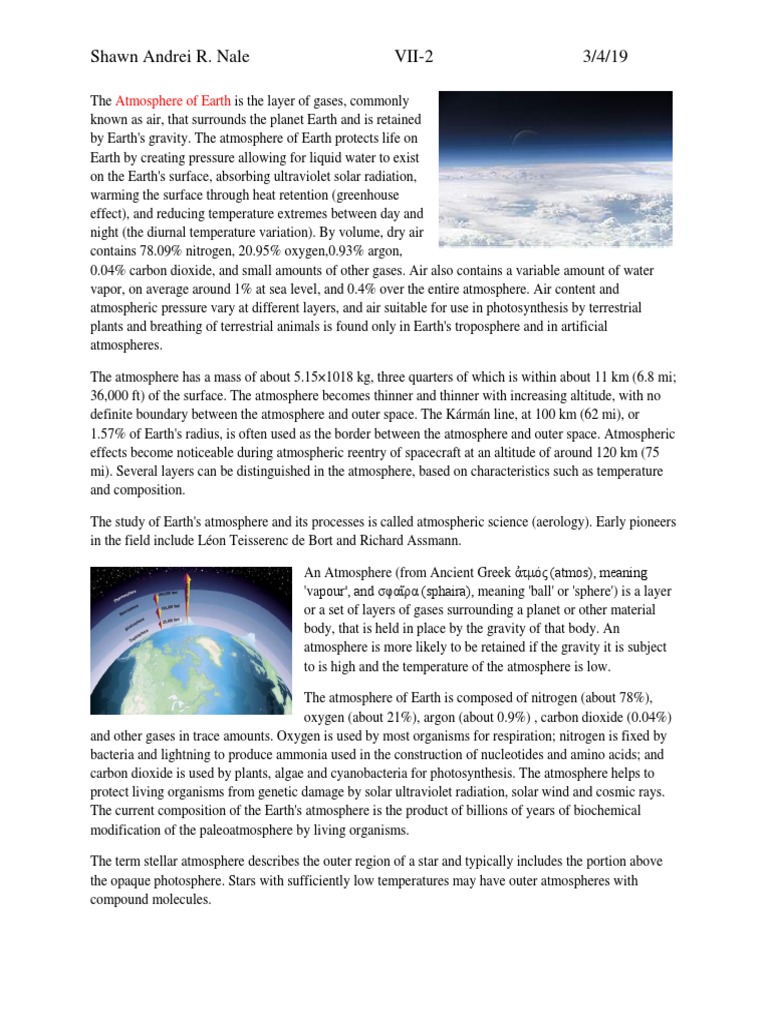 Earth's Atmosphere Explained | PDF | Atmosphere Of Earth | Atmosphere