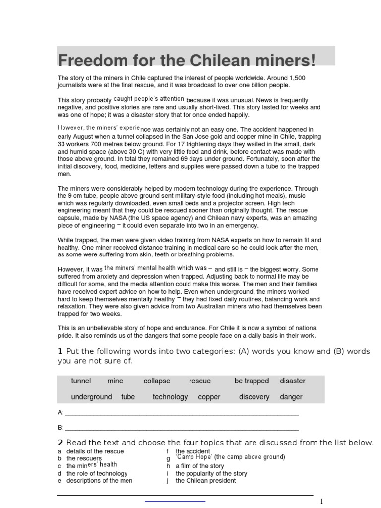 Chilean Miners Stu Worksheet | PDF | Psychological Concepts