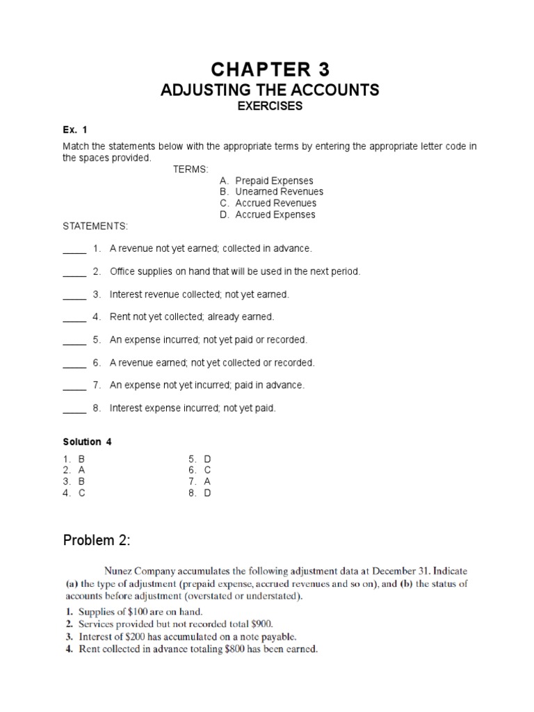 Adjusting Accounts: Exercises & Solutions | PDF | Expense | Debits And ...