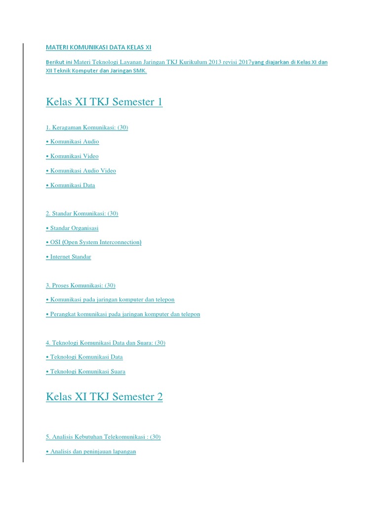 Materi Komunikasi Data Kelas Xi TLJ | PDF