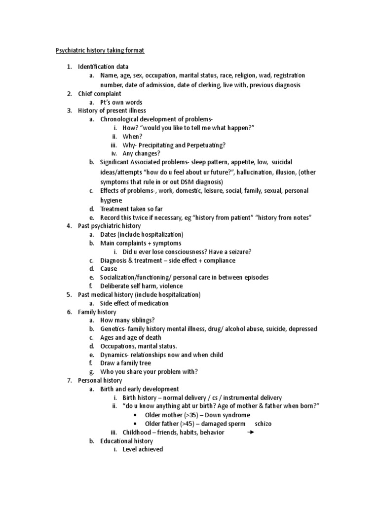 Psychiatric History Taking Guide | PDF | Positive Psychology ...