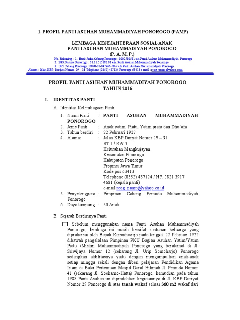 Profil Panti Asuhan Muhammadiyah Ponorogo | PDF | Gaya Hidup